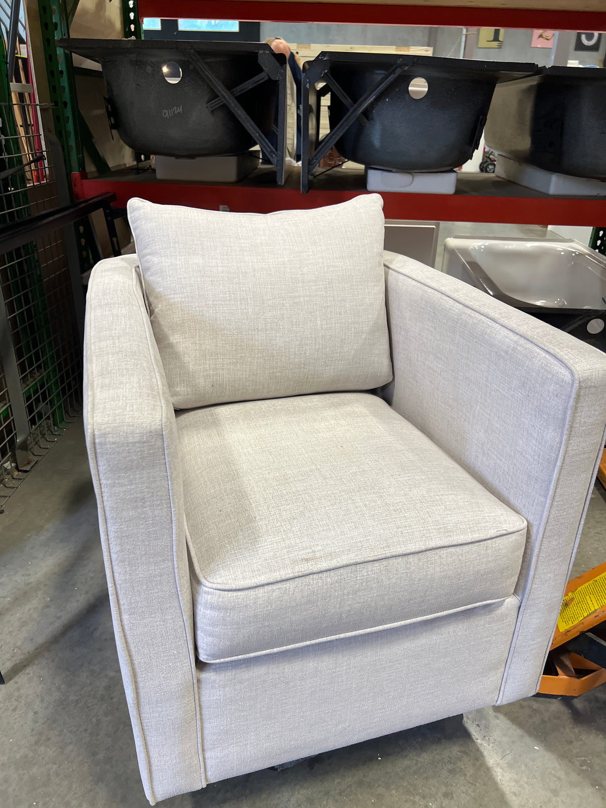 Slipcovered Arm Chair Christepher Linen 360 Swivel — Habitat for ...