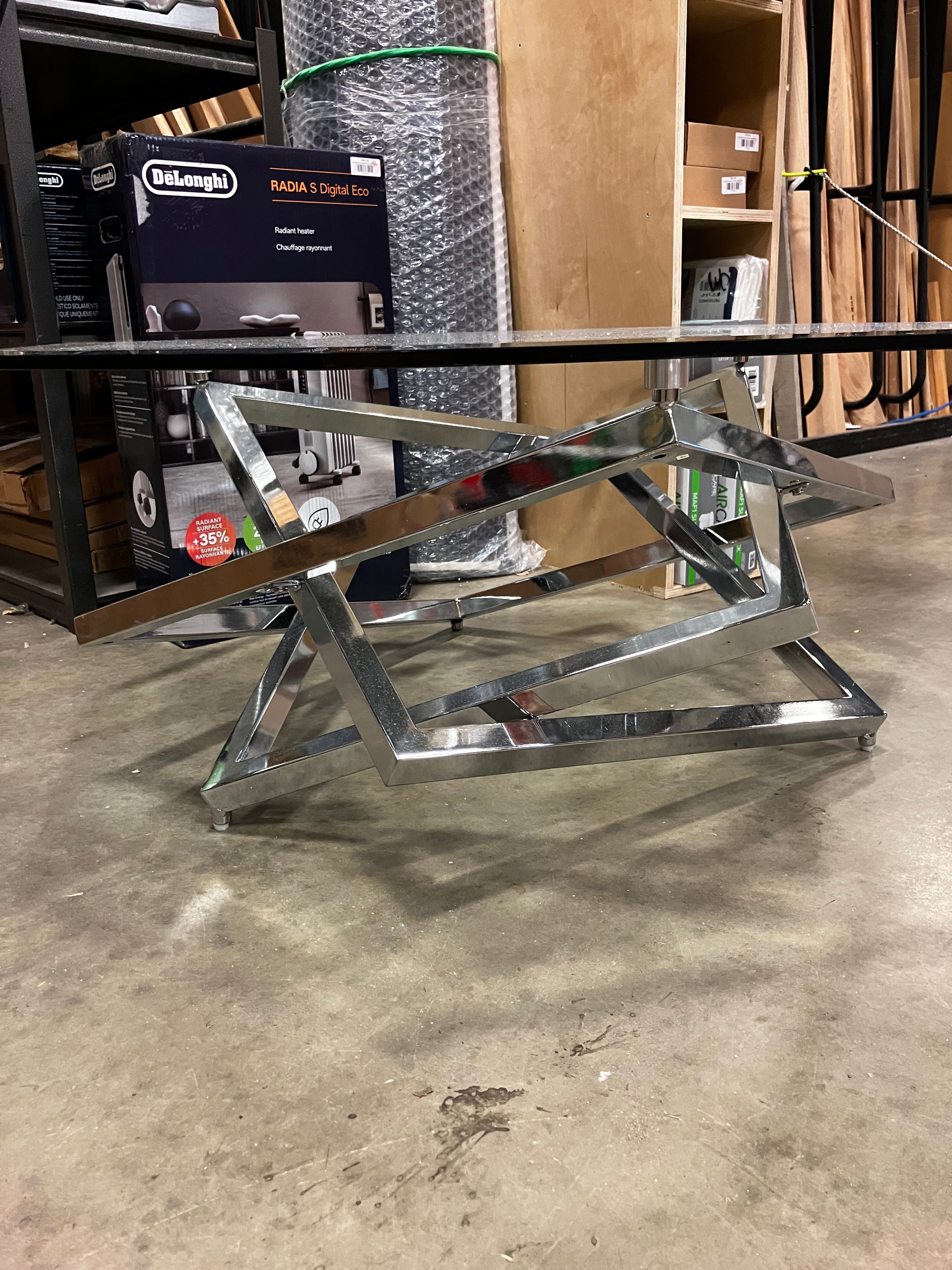 Glass Top Coffee Table Sleek Octagon Silver Metal Base — Habitat for ...