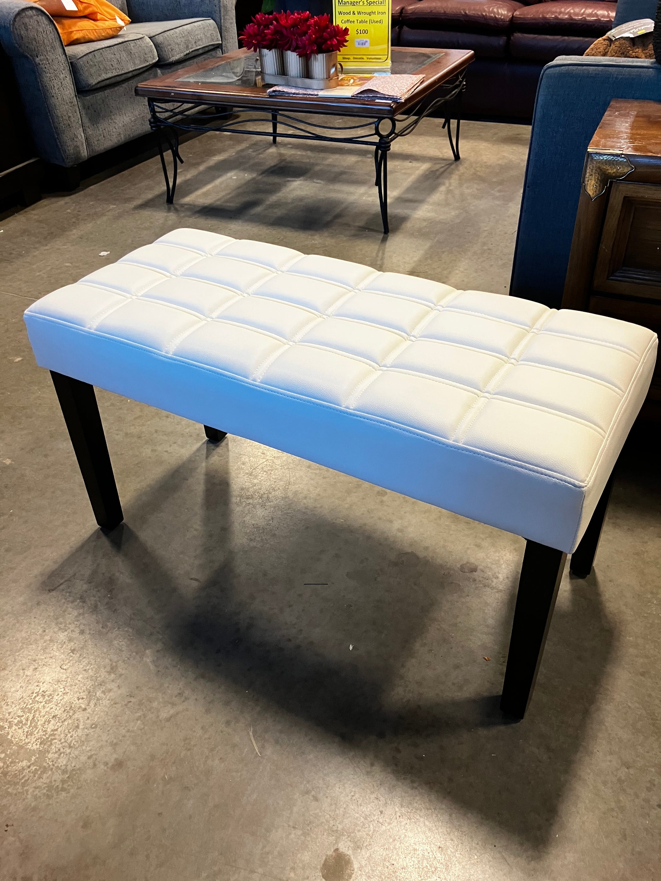 Leather Tufted Bench Corliving California Rectangular — Habitat for ...